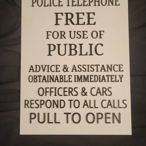 Police Box Door Sign 9.5 X 7 In. black and White 3d Printed - Etsy