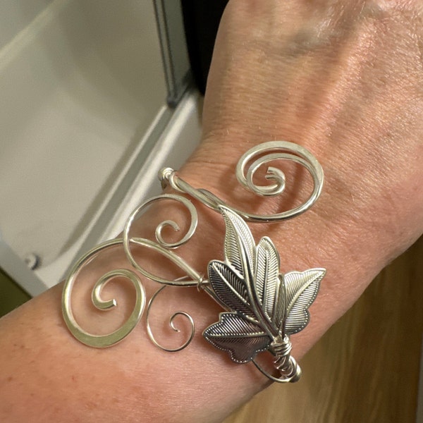 Silver Ivy Leaf Bracelet, Handmade Forest Vine Cuff Bangle, Elven ...