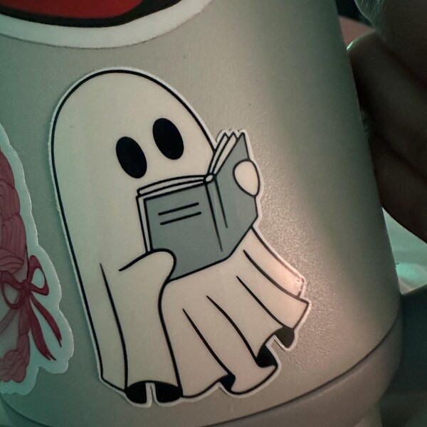 Ghost Holding Book Sticker, Kindle Sticker, Bookish Booktok Decal, Book ...