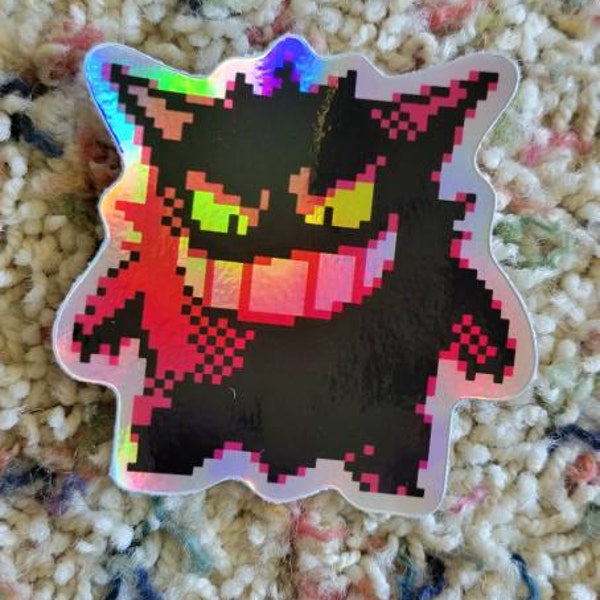 Holographic Pixel Gengar Sticker | Gen 2 Retro Pokemon Vinyl Decal ...