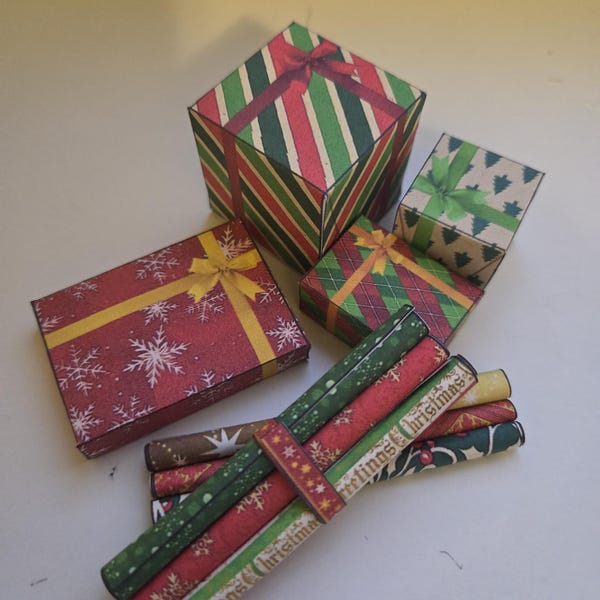 5 CLASSIC Miniature Christmas Gift Box Set–1:12 Dollhouse Miniature ...