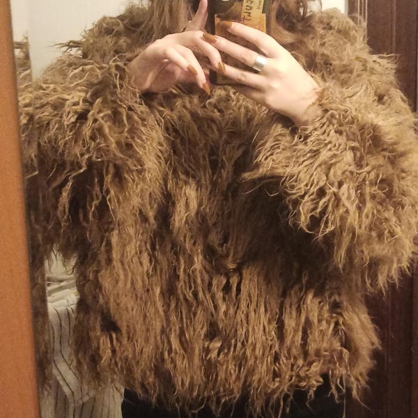 Shaggy Fur Coat , Brown , Short . Mongolian Fur Jacket | Mongolian Faux ...