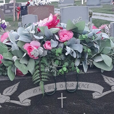 Cemetery Flowers / Red Cemetery Decorations / Headstone Decorations ...