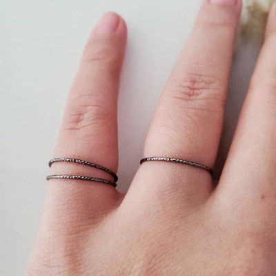 Sterling Silver Ultra Thin Black Ring for Women Stackable Black Ring ...