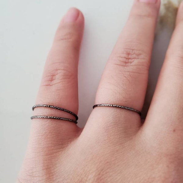 Sterling Silver Ultra Thin Black Ring for Women Stackable Black Ring ...