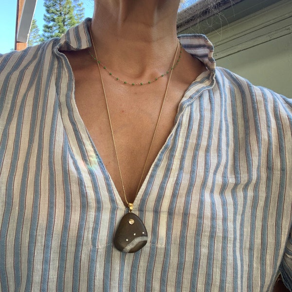 Personalized Pebbles Necklace. Diamond Gold Stone Necklace With ...
