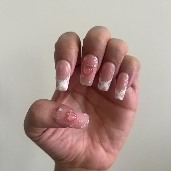 MIDORI | Gold Floral Nail Art Press on Nails | Jade Magnetic Nails | 3D ...