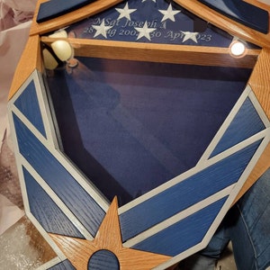Handcrafted Air Force Shadow Box With Msgt Rank Chevron Silver & Navy ...