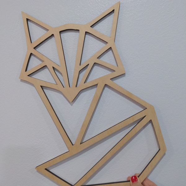 Geometric, Wooden Fox, Wall Art, Wall Decor, Stylized Fox, Wooden ...
