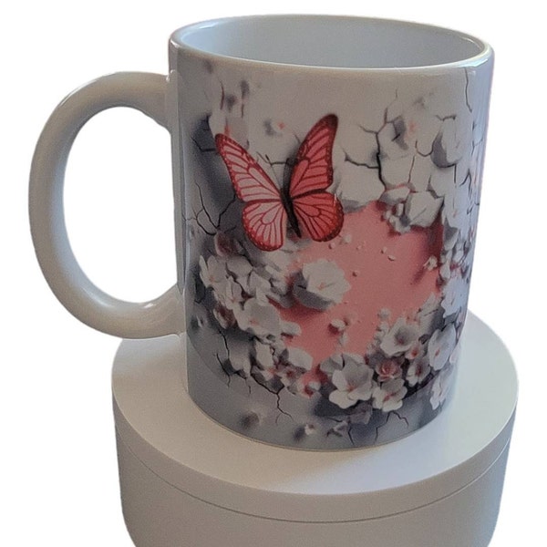 3D Crack in A Wall Butterfly Mug Wrap 11oz & 15oz Mug Template, Flower ...