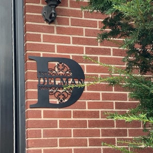 Scroll Monogram Initial Outdoor Metal Wall Art With Custom Est. Date ...