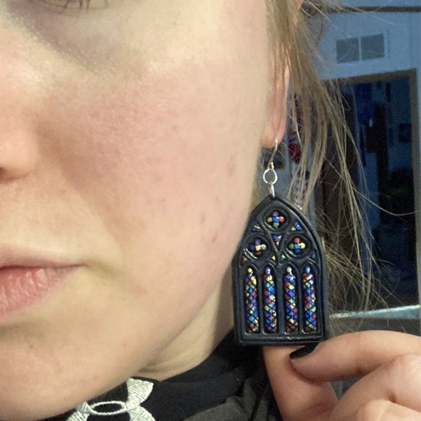 Floral Gothic Window Polymer Clay Earrings | Handmade | Alternative ...