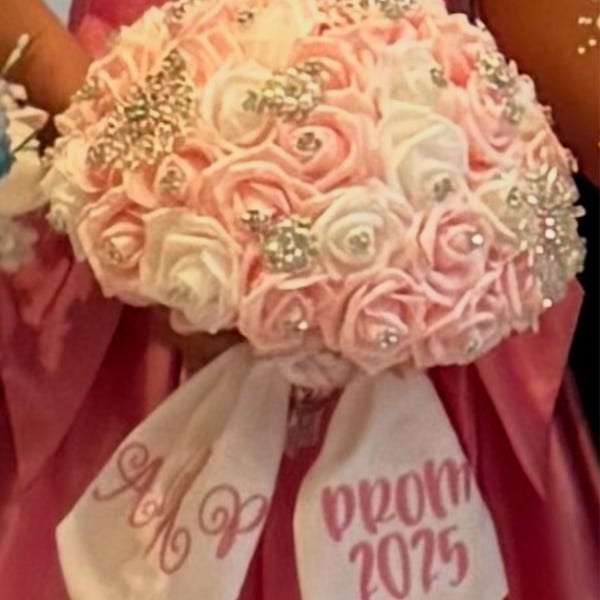 Custom Embroidered Bouquet Wrap Sash Bow HOCO Prom Bouquet Sash With ...