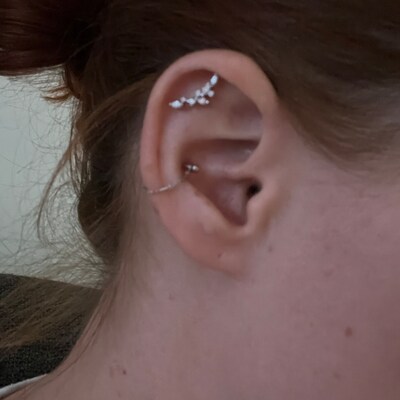 14k Solid Gold Diamond Long Leaf Curved Ear Crawler for Women, Diamond ...