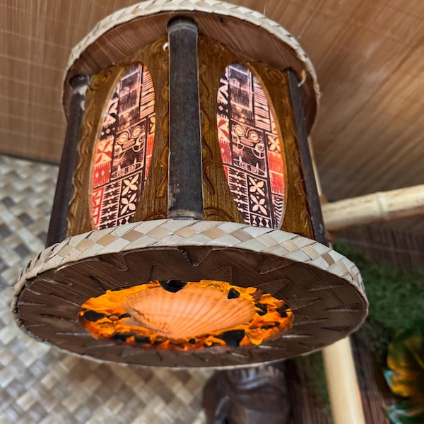 Exotic Hexagon Panel Tiki Lamp Bar Pendant Light With Seashell and ...