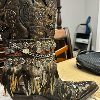 Boho Feather Cuffs With Buckles, Vintage Ankle Wrap, Hippie Boot Belt ...