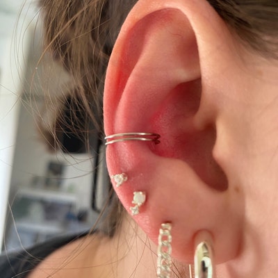 Sterling Silver Conch Piercing, Double Conch Hoop, Gold Orbital Conch ...