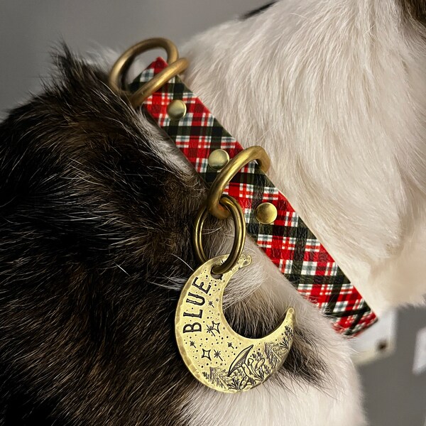 Moon Dog Tag, Moon Dog Tag With Stars, Dog Collar Tag, Hand Stamped ...