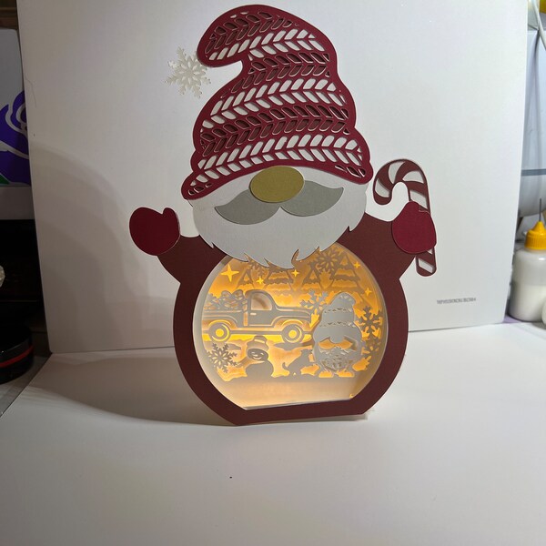 3d Christmas Gnome Scene Shadow Box, Gnome Light Box Template ...