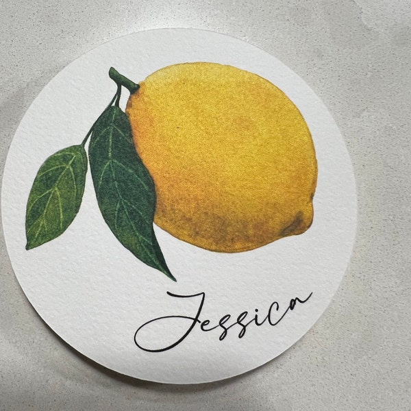 Lemon Name Place Cards Circle Wedding Bridal Baby Shower Birthday Party ...