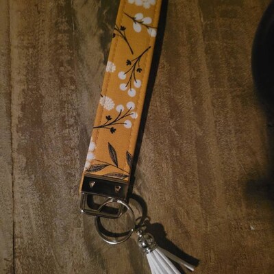 Gold Floral Wristlet Keychain, Yellow Key Fob Wristlet, Boho Keychain ...