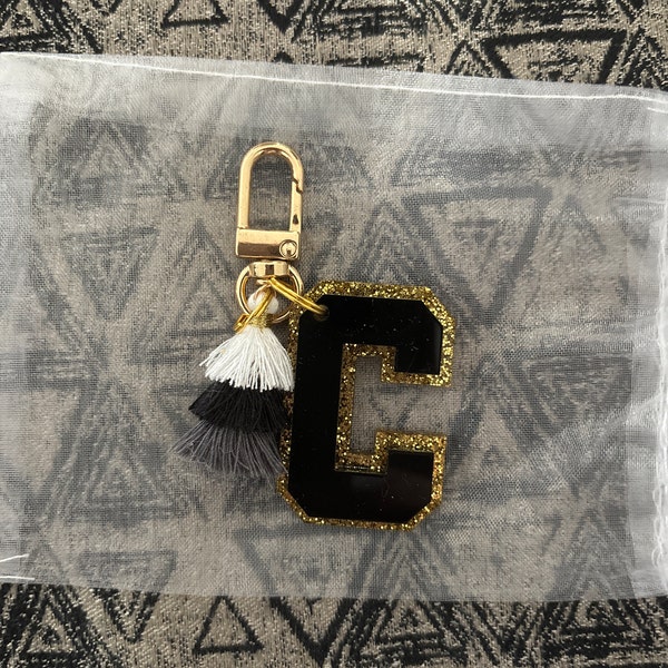 Varsity Letter Keychain With Mini Ombre Tassel | Initial Zipper Pull ...