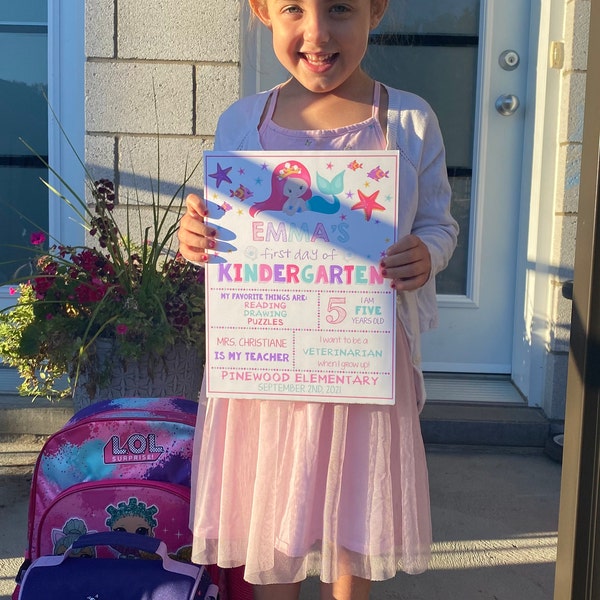 Editable First Day of Kindergarten Sign, Mermaid First Day of School ...