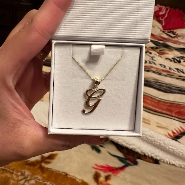 14k or 10k Solid Gold Cursive Initial Necklace, Cursive Initial Pendant ...