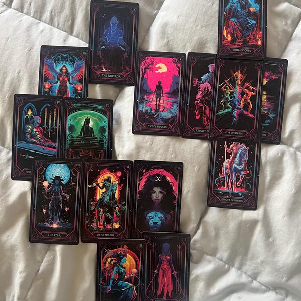 Neon Tarot Deck: 78 Oracle Cards With Clear English Interpretations - Etsy