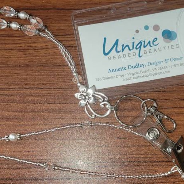 Crystal Silver Beaded Lanyard, Crystal ID Badge Holder, CRYSTAL ...