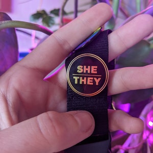 She They Pronoun Pin Silver or Gold 1-inch Round Hard Enamel Femme ...
