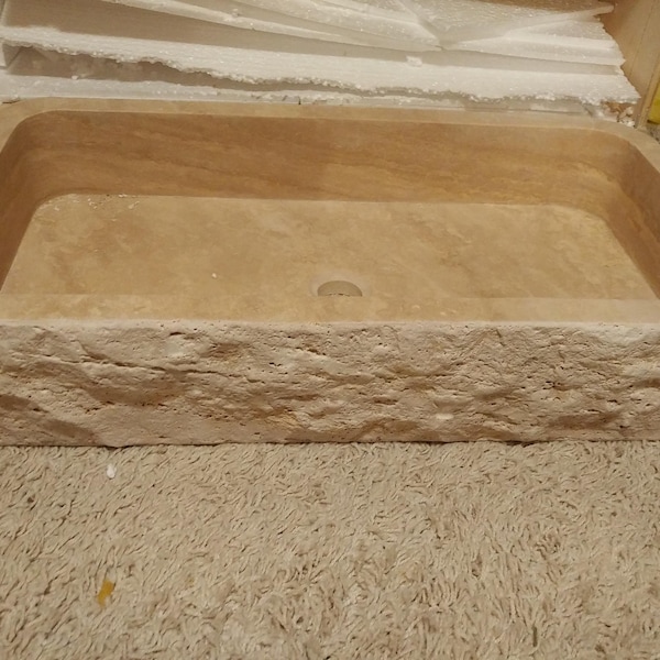 Veincut Travertine Rectangular Sink - Hidden Drain - 100% Natural Stone ...