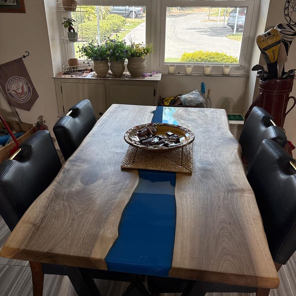 Custom Dining Table, Live Edge Epoxy Kitchen Table, Wood Epoxy Resin ...
