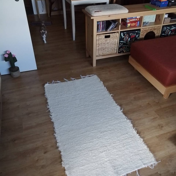 Medium Handwoven Cream Rug, Cream Cotton Rug, Bathroom Rug, Kitchen Rug ...