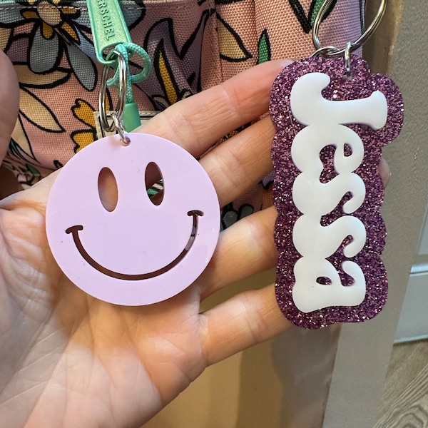 Smiley Face Keychains, Happy Face Keychain, Acrylic Keychains, Flower ...