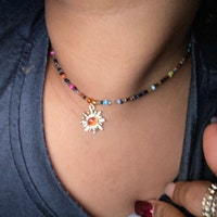 Gold Sun Pendant Choker,sun Necklace,beaded Choker,beaded Necklace ...