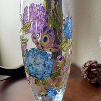 Stained Glass Hand Painted Vase Handpainted Personalized Vase With Peony Flowers Round Glass ...