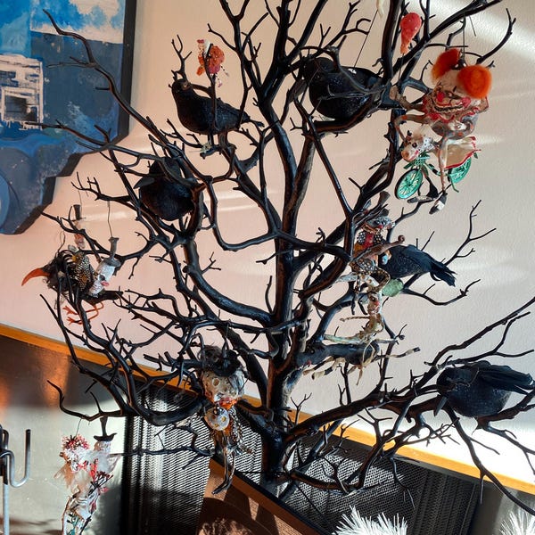 Handmade Paper Mache Creepy Halloween Witch Relaxing on Spooky Crescent ...