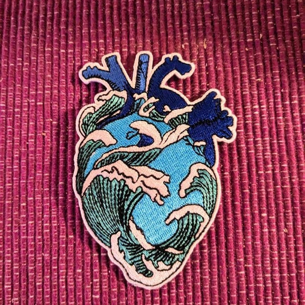 Urbanski Patch Sea Ocean Wave Blue Anatomical Heart to Iron on 10 X 7 ...