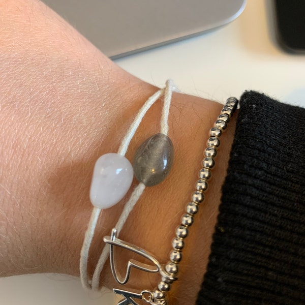 Double Layer Gemstone Bracelet, Choose Your Stones, Adjustable Cord ...