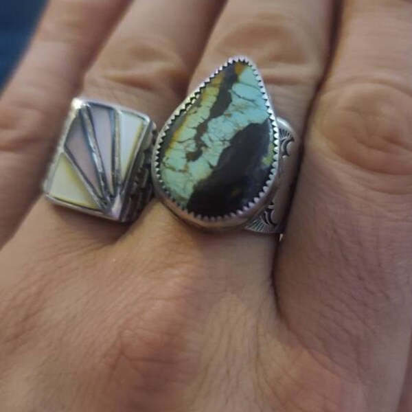 Handmade Blackjack Turquoise and Sterling Silver Ring. Size 10.5. Snake ...