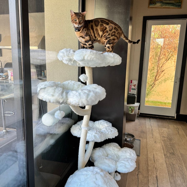 Eden Wood Floral Cat Tree Tower Wooden Cat Tower Modern Cat Climbing