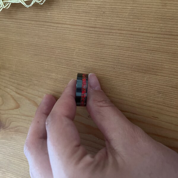 Black Ceramic Thin Red Line Ring - Thin Blue Line Ring - Offset Crushed ...