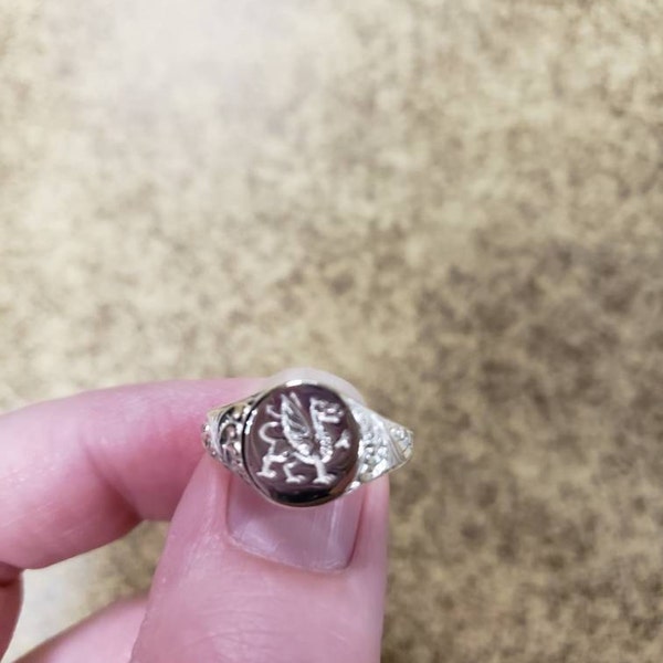 Sterling Silver Welsh Dragon Oval Signet Ring With Scrolls, Y Ddraig ...