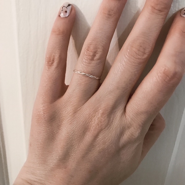 Braided Ring, Sterling Silver Plated, Delicate Stacking Ring, Thin Silver Ring, Delicate Ring ...