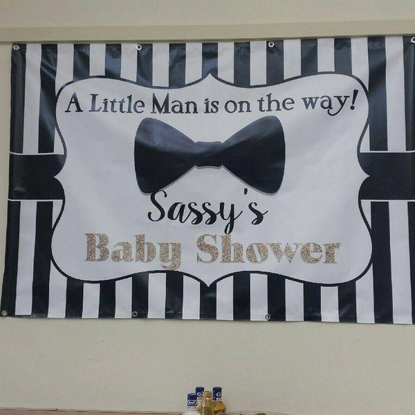 Little Man Personalized Photo Backdrop, Baby Shower Cake Table Backdrop ...