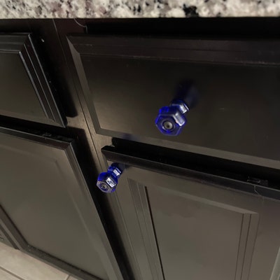 Set of 2 Black Glass Cabinet Knobs Antique Depressio Drawer Pulls Vintage Hardware for Furniture ...