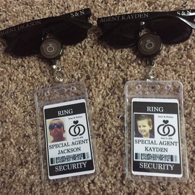 SET OF 2 Ring Security ID Badges With Badge Reels Wedding Ring Bearer ...