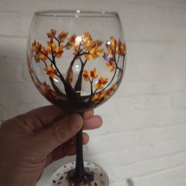Fall Foliage Wine Glass - Fall Leaves Wine Glass - Large Wine Glass ...