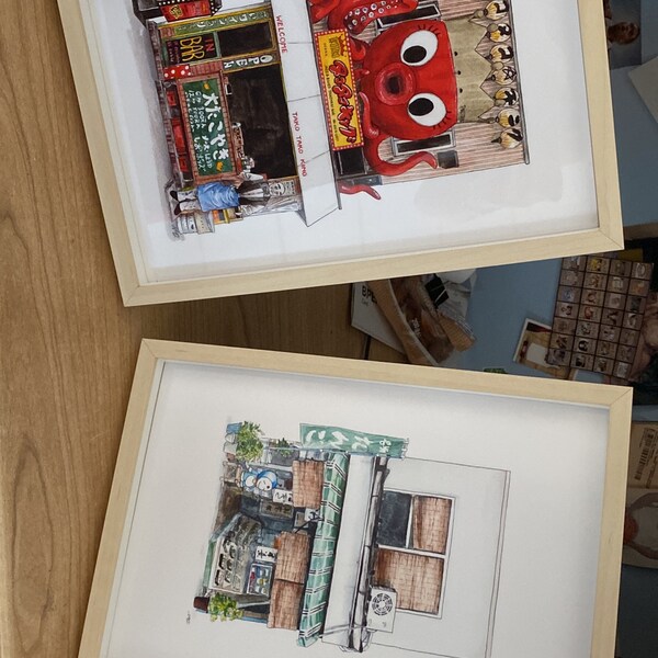 Watercolour Architecture Painting Japanese Asian Storefront Print Wall ...